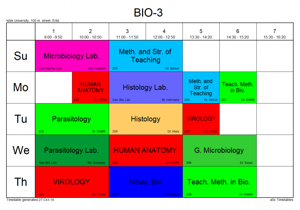 Biology departments time table update | Biology Department TIU