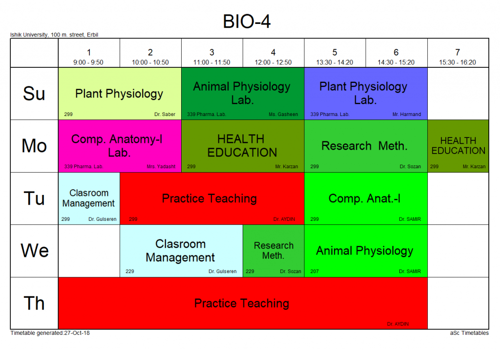 Biology departments time table update | Biology Department TIU
