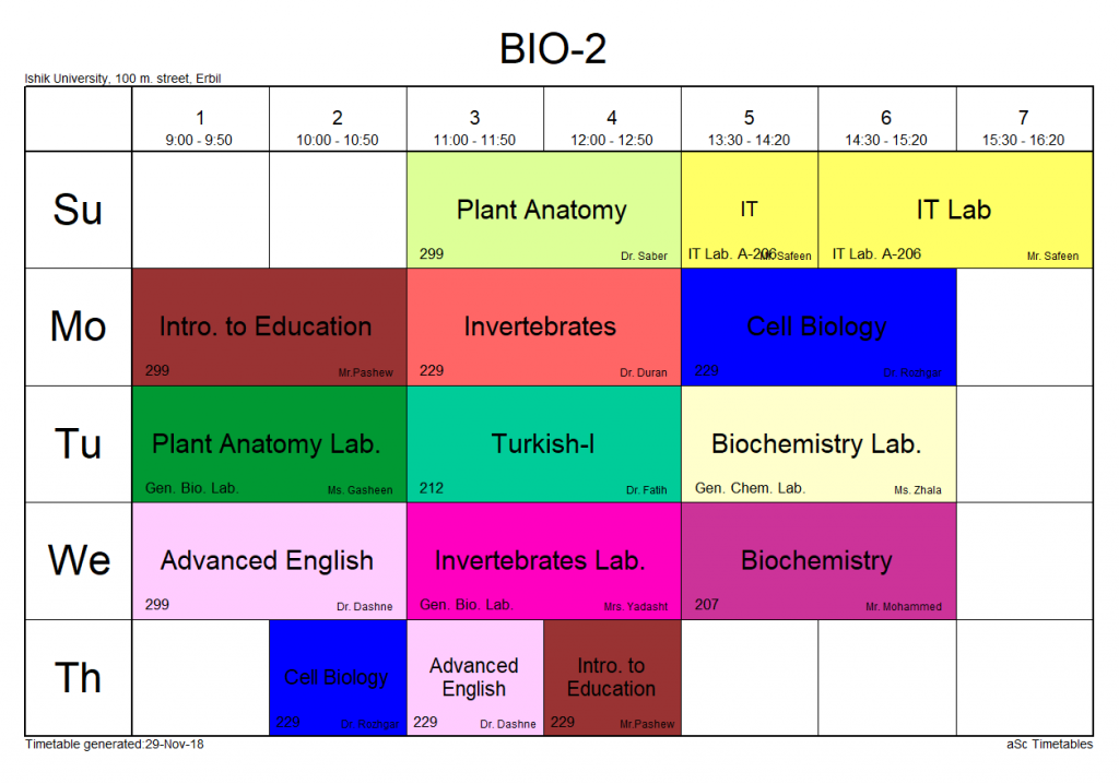 Biology departments time table update - Biology Department TIU TISHK ...