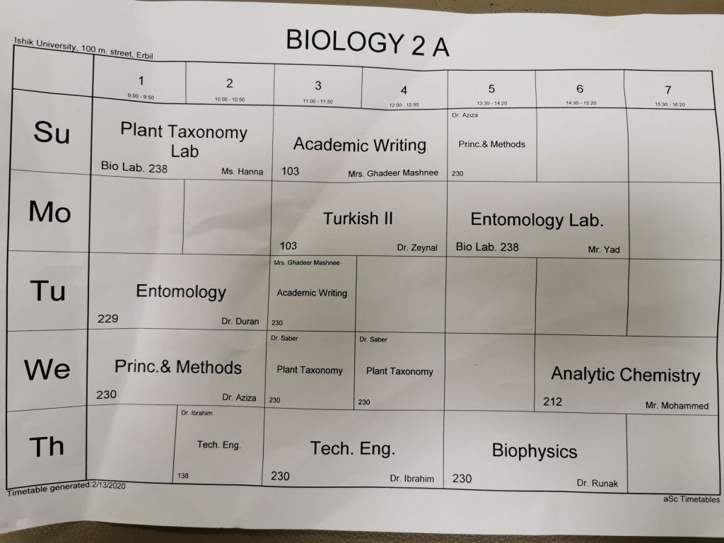 Biology departments weekly schedule Updated | Biology Department TIU