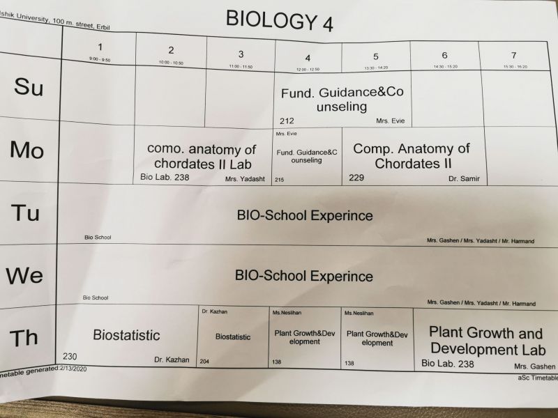 Biology departments weekly schedule Updated | Biology Department TIU