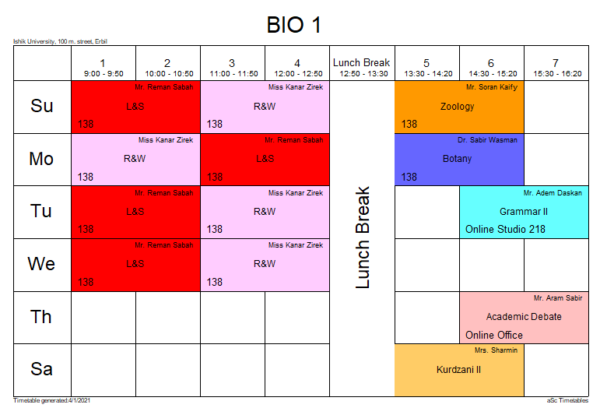 Updated Schedule according new regulations | Biology Department TIU