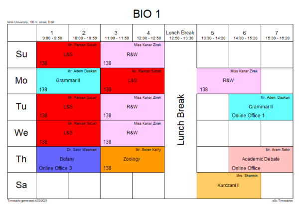 Schedule Updated | Biology Department TIU
