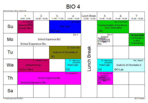 Schedule Updated | Biology Department TIU