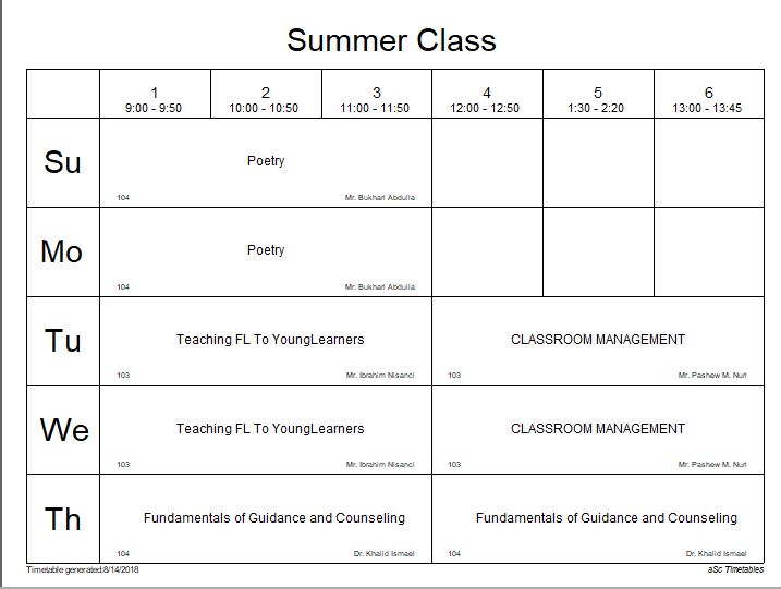 Updated Summer Semester Schedule | ELT Department TIU