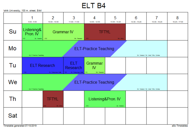 ELT Class Schedules - ELT Department TIU Tishk International university