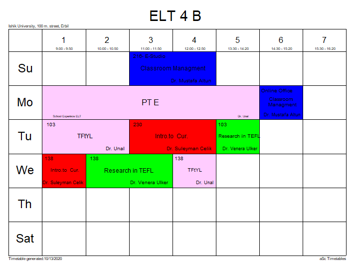 ELT UPDATED TIMETABLE (18/10/2020) | ELT Department TIU