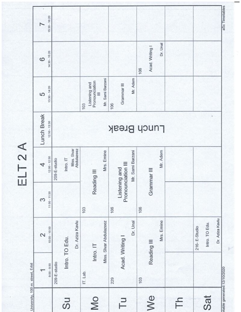 ELT Timetable (Classroom Numbers) has been updated (13/12/2020) - ELT ...