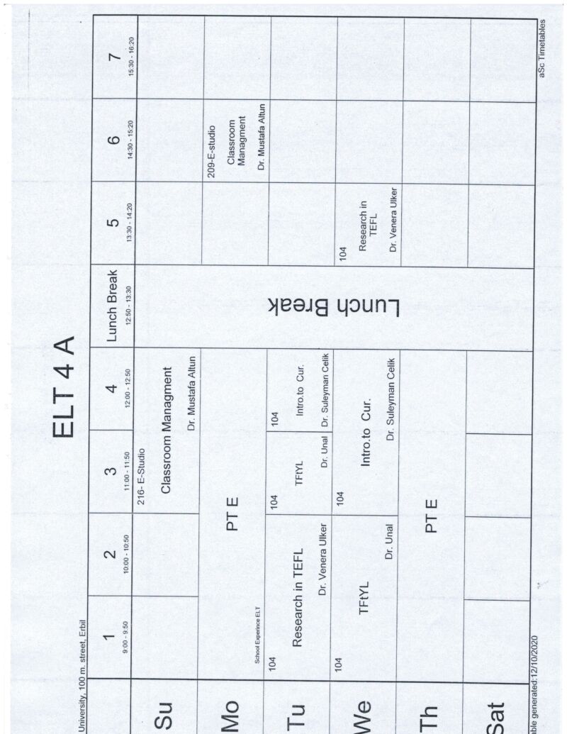 ELT Timetable (Classroom Numbers) has been updated (13/12/2020) - ELT ...