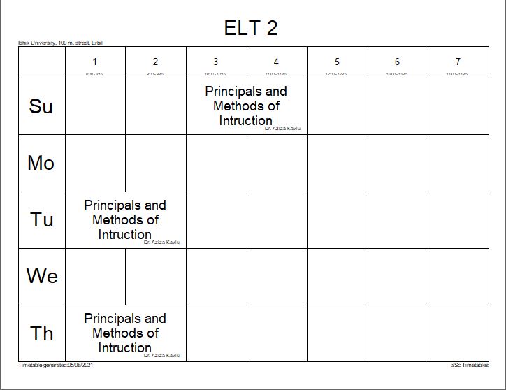 Summer School Schedule | ELT Department TIU