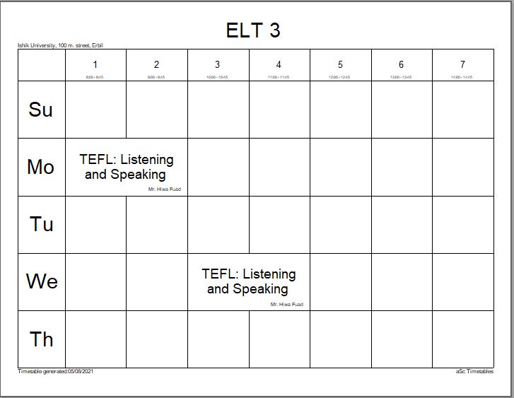 Summer School Schedule | ELT Department TIU