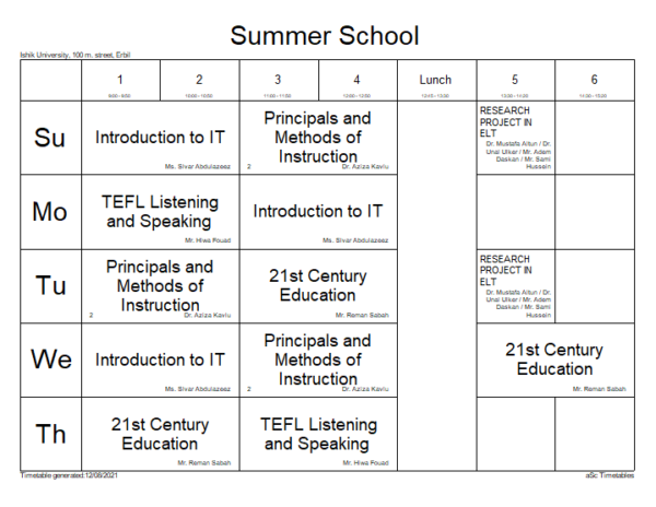 New Summer School Schedule | ELT Department TIU