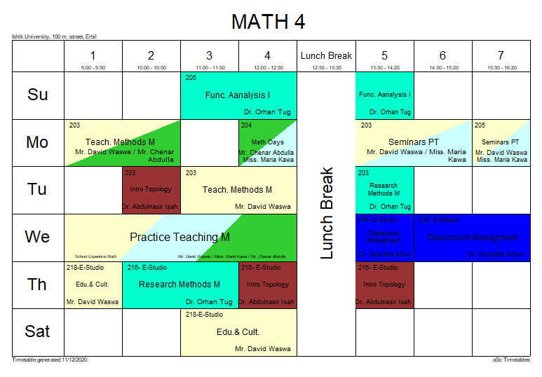 Fourth Grades Schedule 2020- 2021 - Mathematics Education Department TIU
