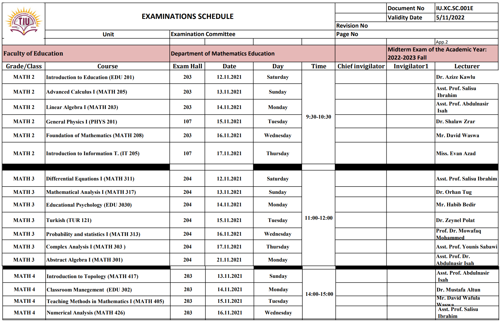 Schedules - TIU