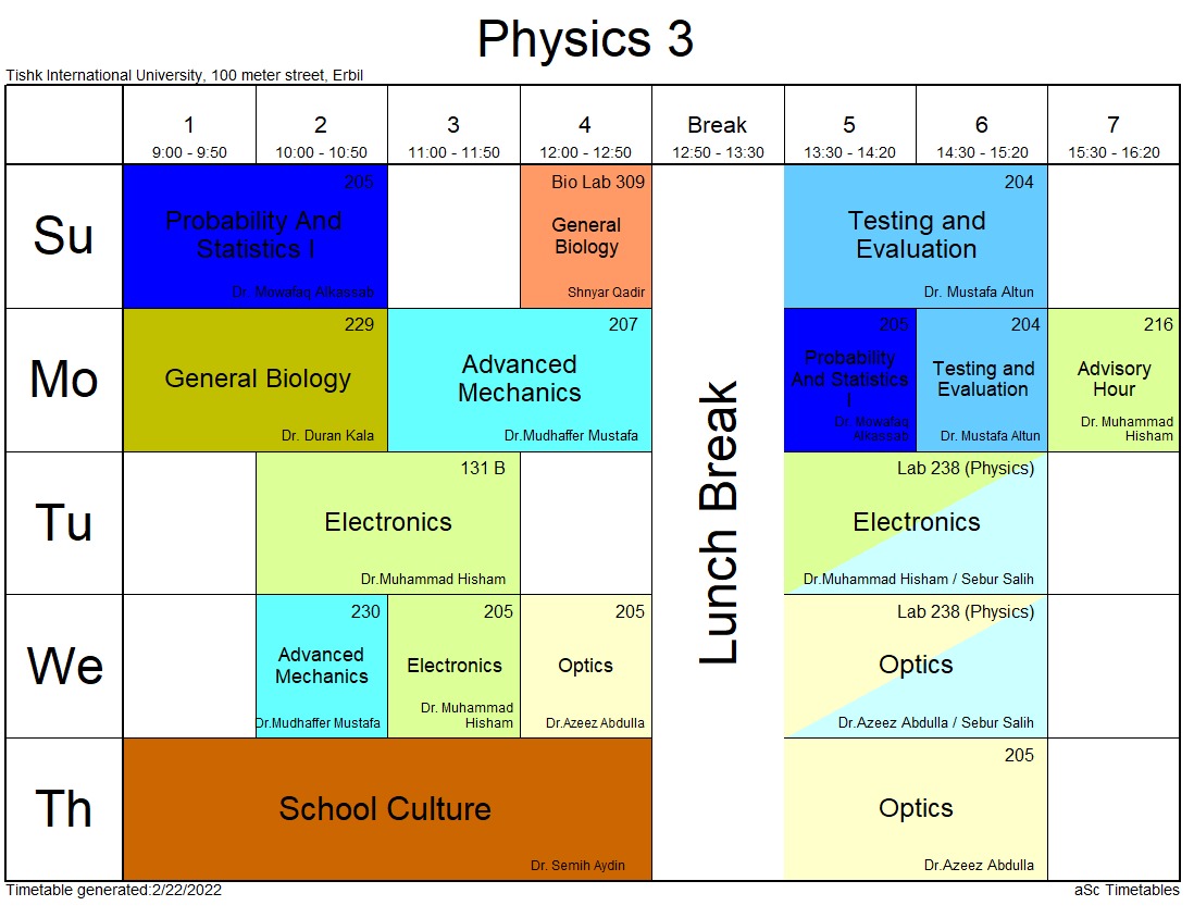 Schedules - Physics Education Department