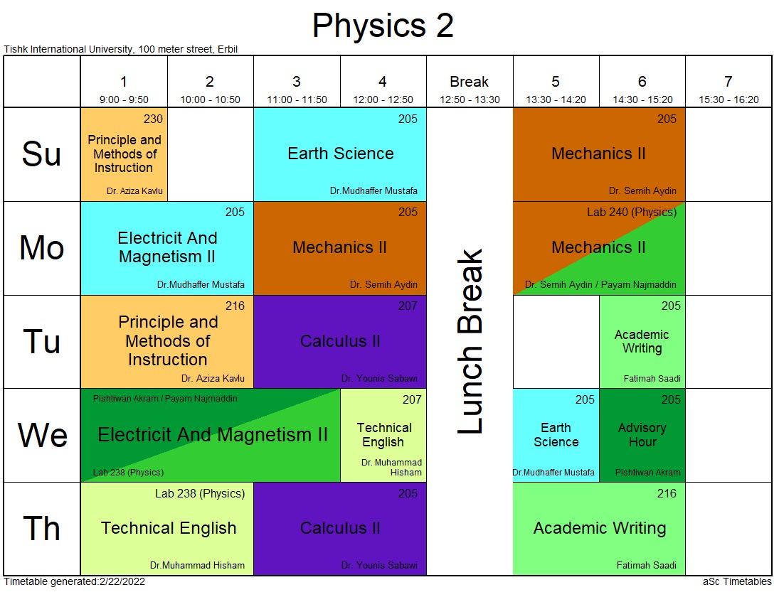 Schedules - Physics Education Department