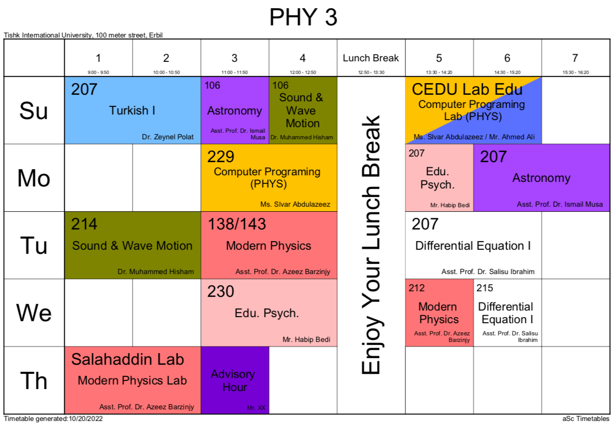 Schedules - Physics Education Department