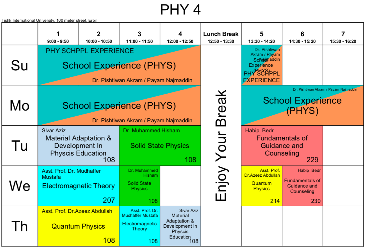 Schedules - Physics Education Department