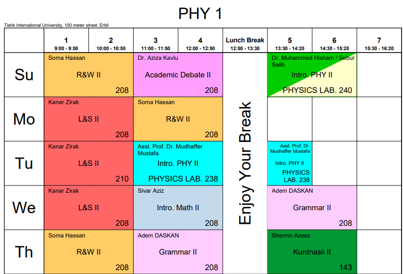 Schedules - Physics Education Department