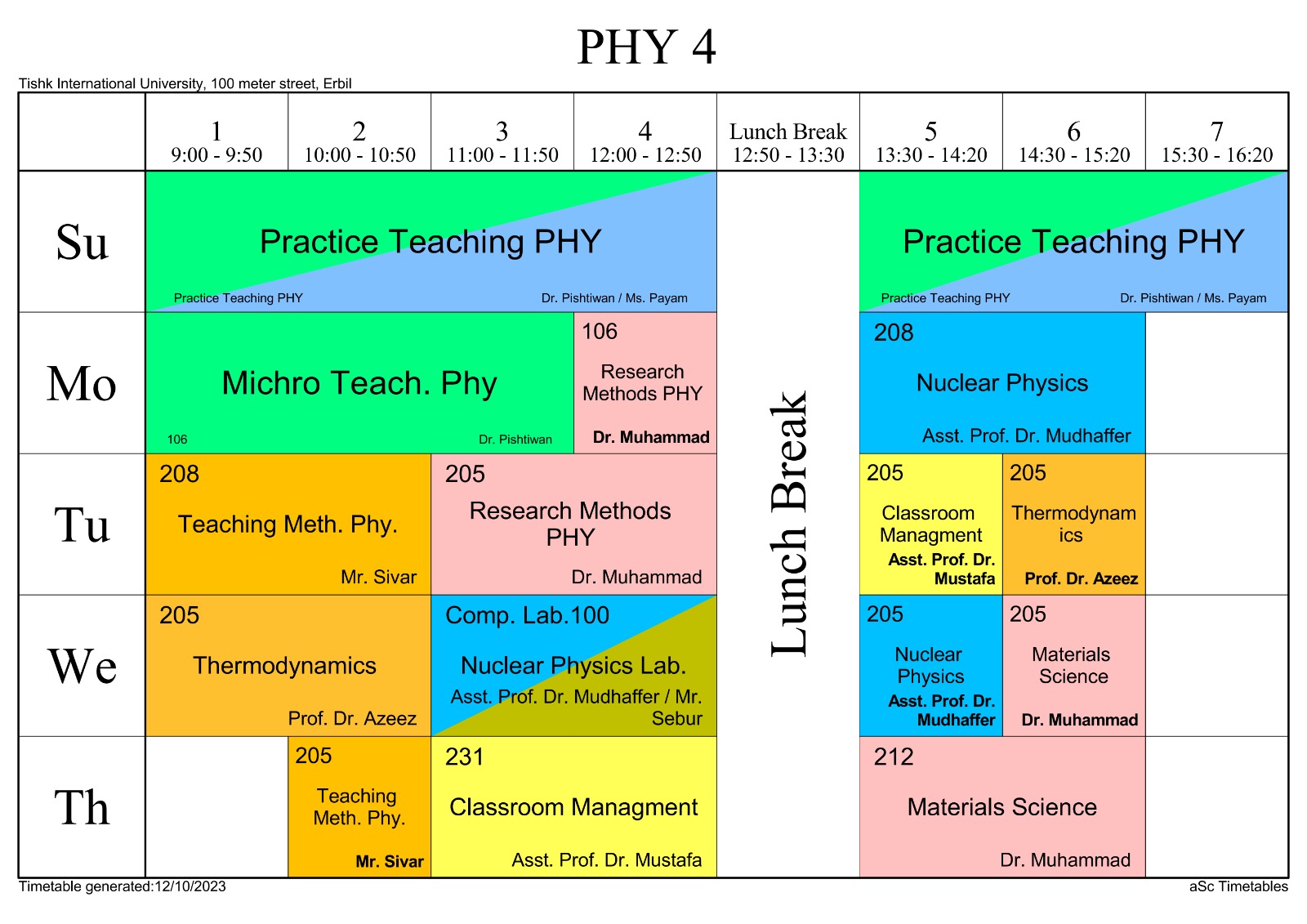 Schedules | Physics Education Department