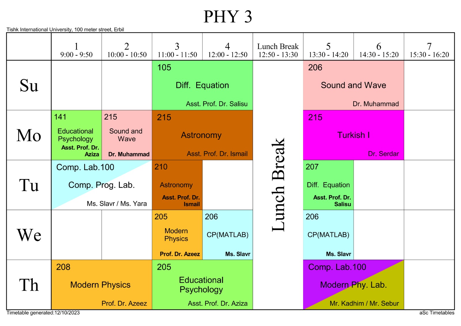 Schedules | Physics Education Department