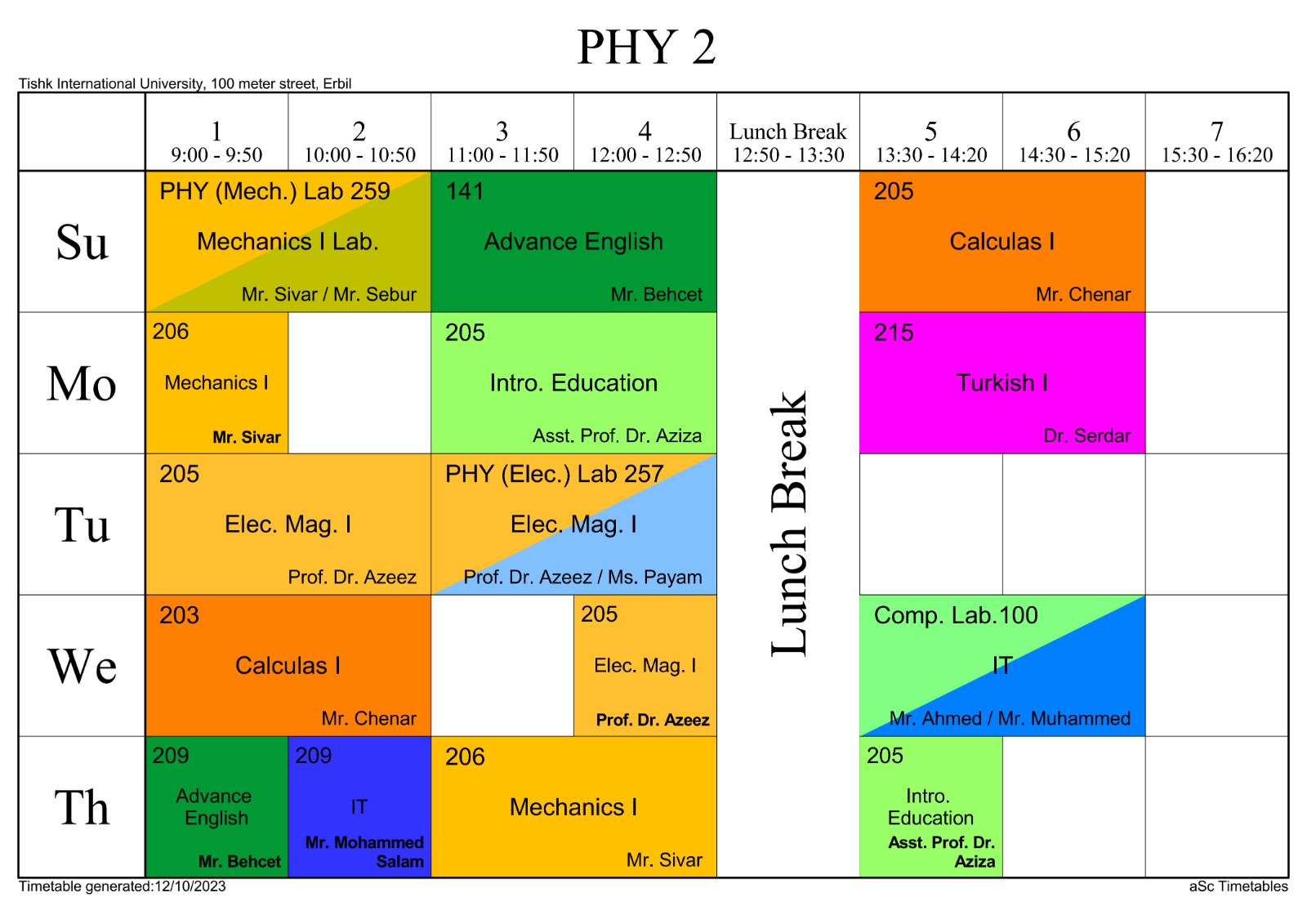 Schedules | Physics Education Department
